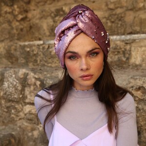 Sequin Fashion Turban, Vintage Turban, Stripped Turban Hat, Beaded ...