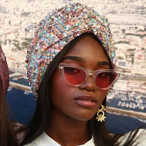 Sequin Fashion Turban Vintage Turban Pink Turban Hat Beaded | Etsy