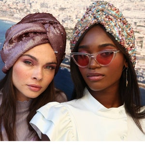 Sequin Fashion Turban, Vintage Turban, Stripped Turban Hat, Beaded ...