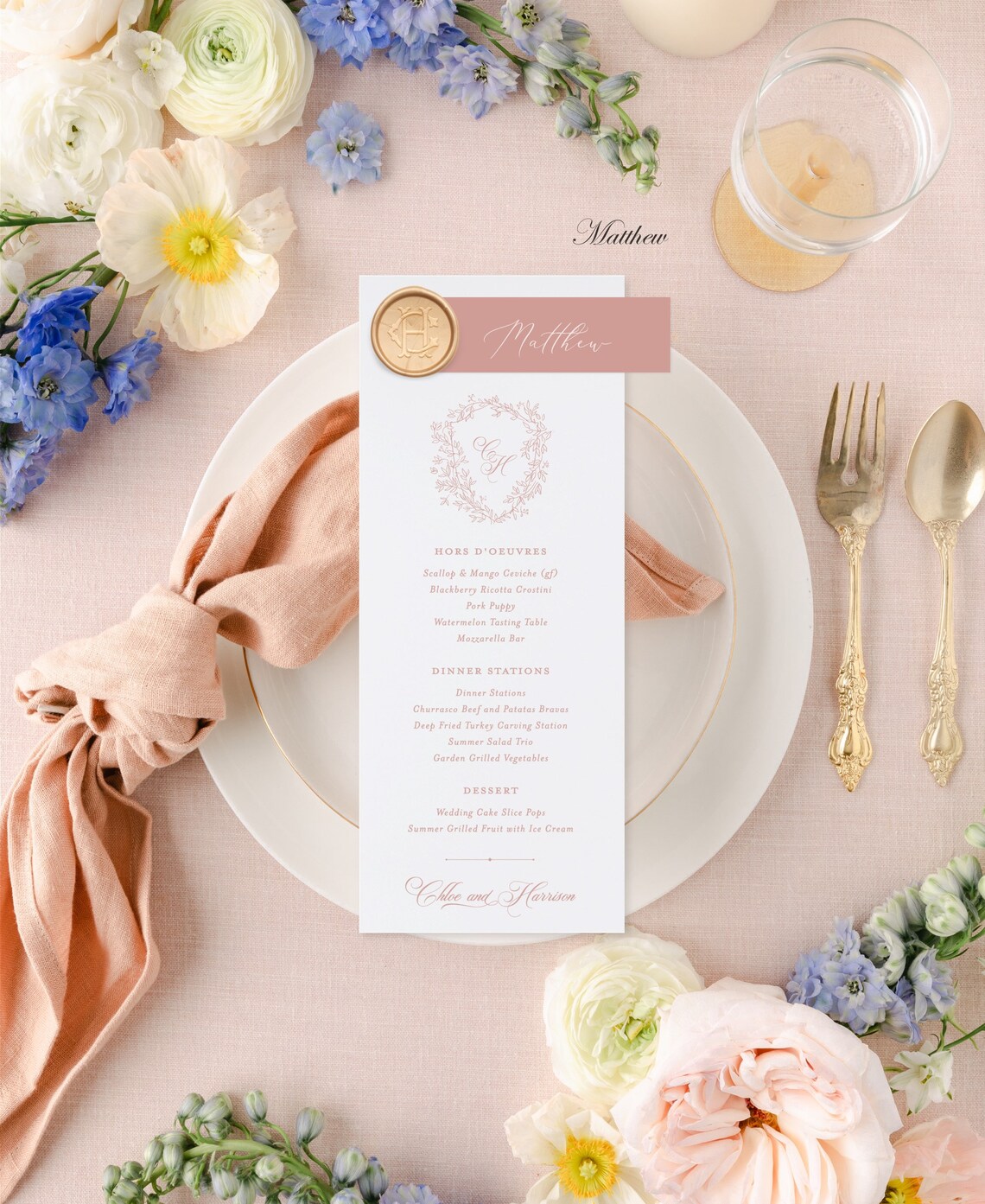 Chloe Wedding Menus, Elegant Menu Cards for Wedding Printed, Wedding ...