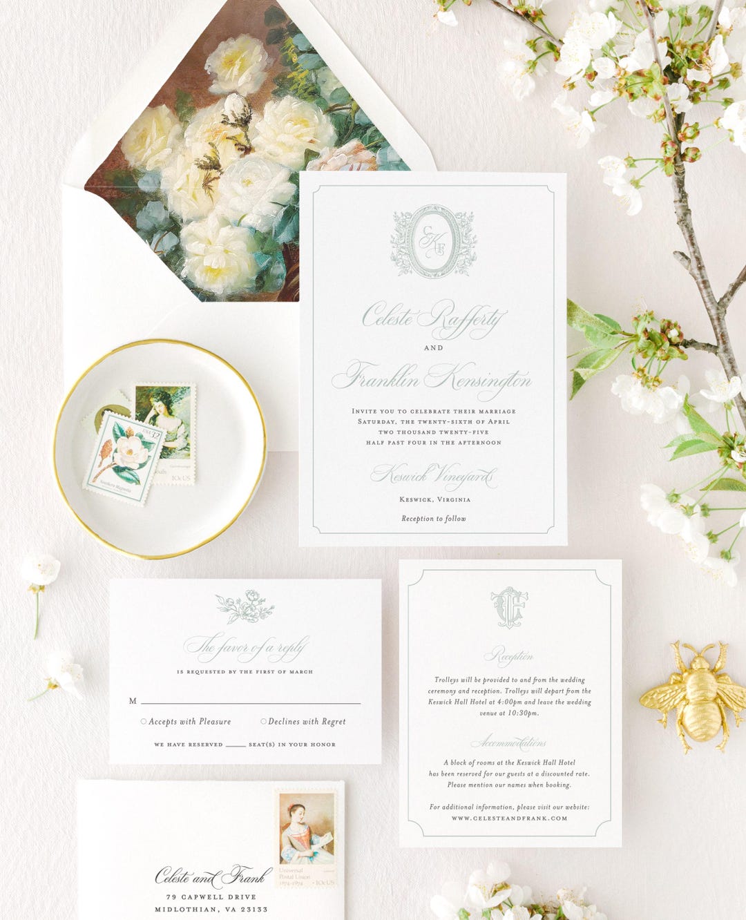 Letterpress Wedding Invitations Celeste, Elegant Wedding Invitation ...