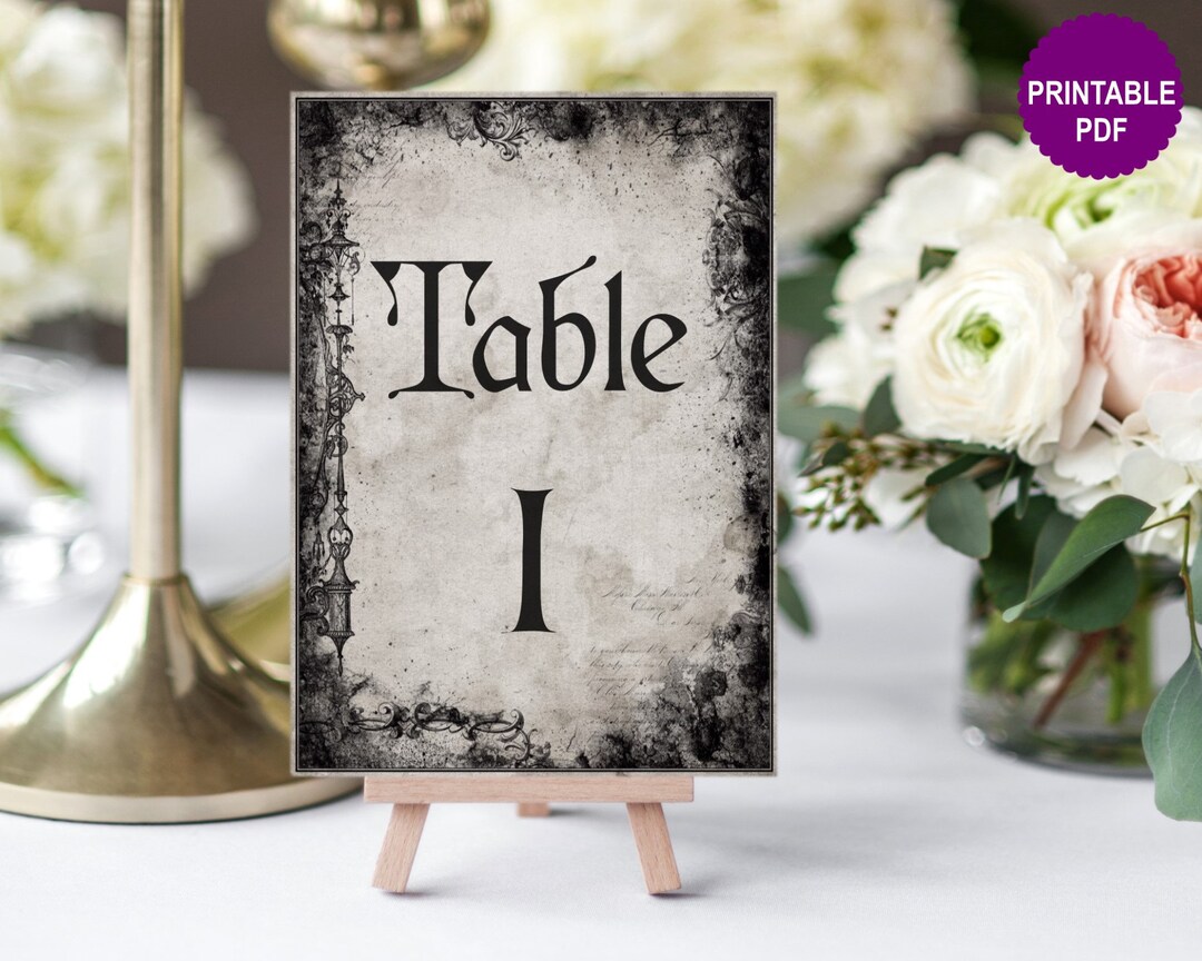 Gothic Table Numbers Printable, Halloween Wedding Table Numbers, Dark ...
