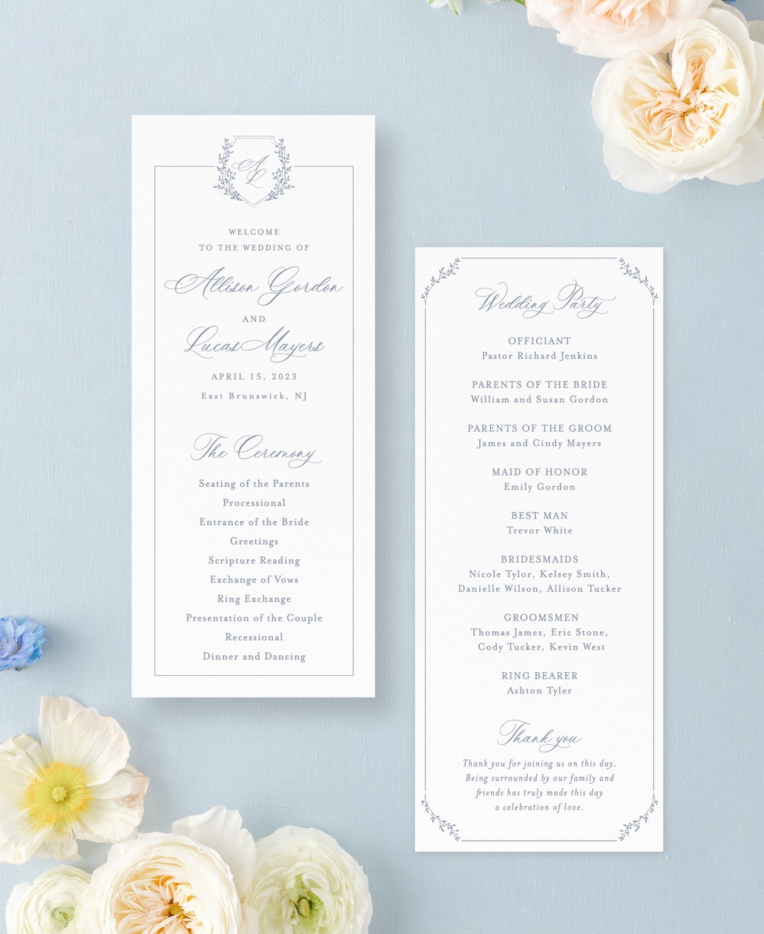 Allison Ceremony Programs Printed Wedding Program Cards, Traditional Wedding Programs With Crest ...