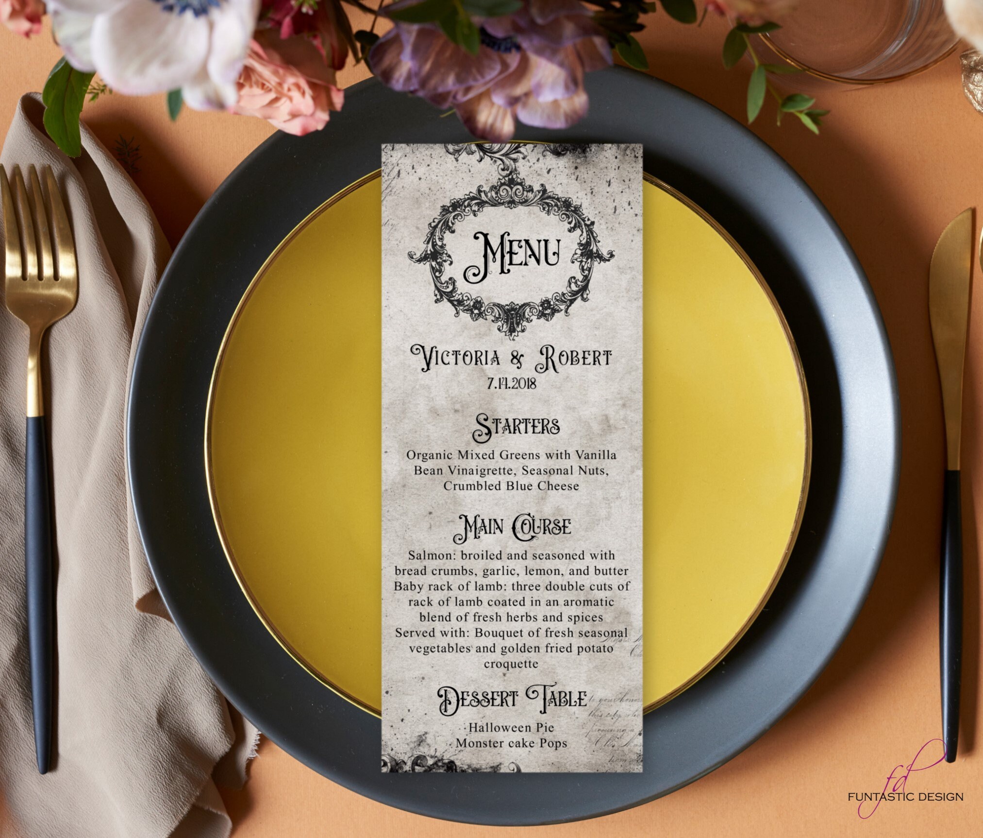 PRINTED Goth wedding menu cards Gothic wedding menu cards | Etsy