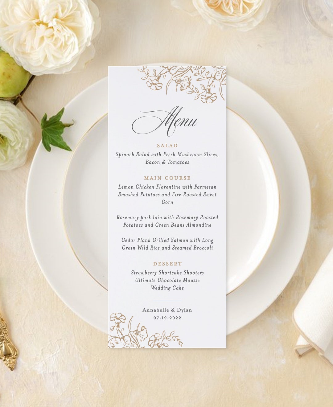 Annabelle Elegant Menu Cards for Wedding, Wedding Menus Printed ...