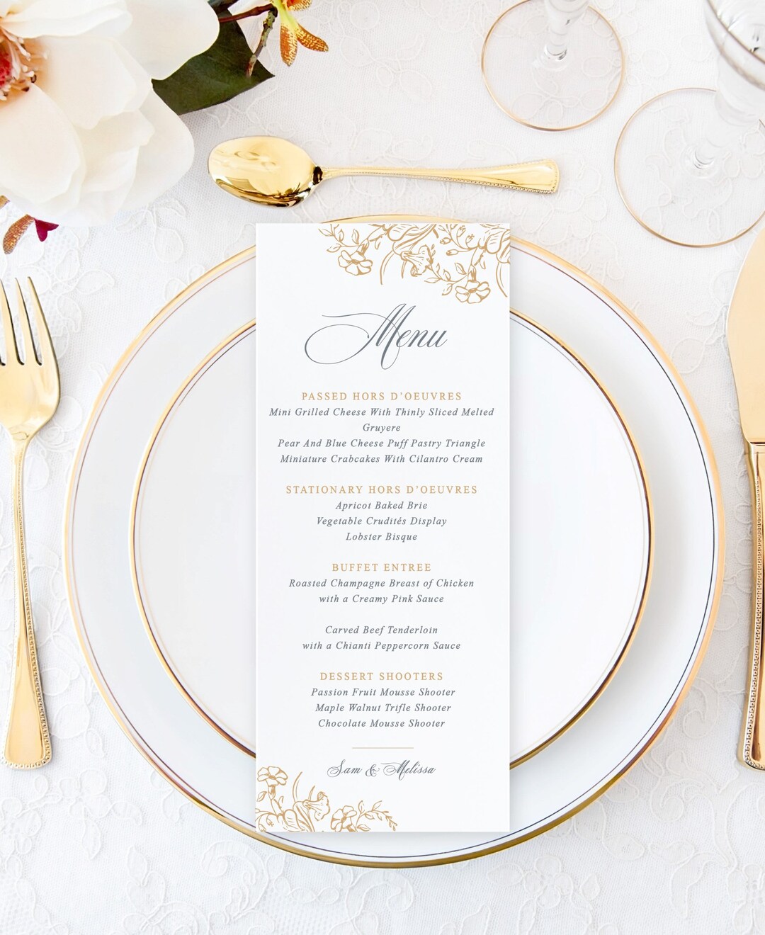 Annabelle Elegant Menu Cards for Wedding, Wedding Menus Printed ...