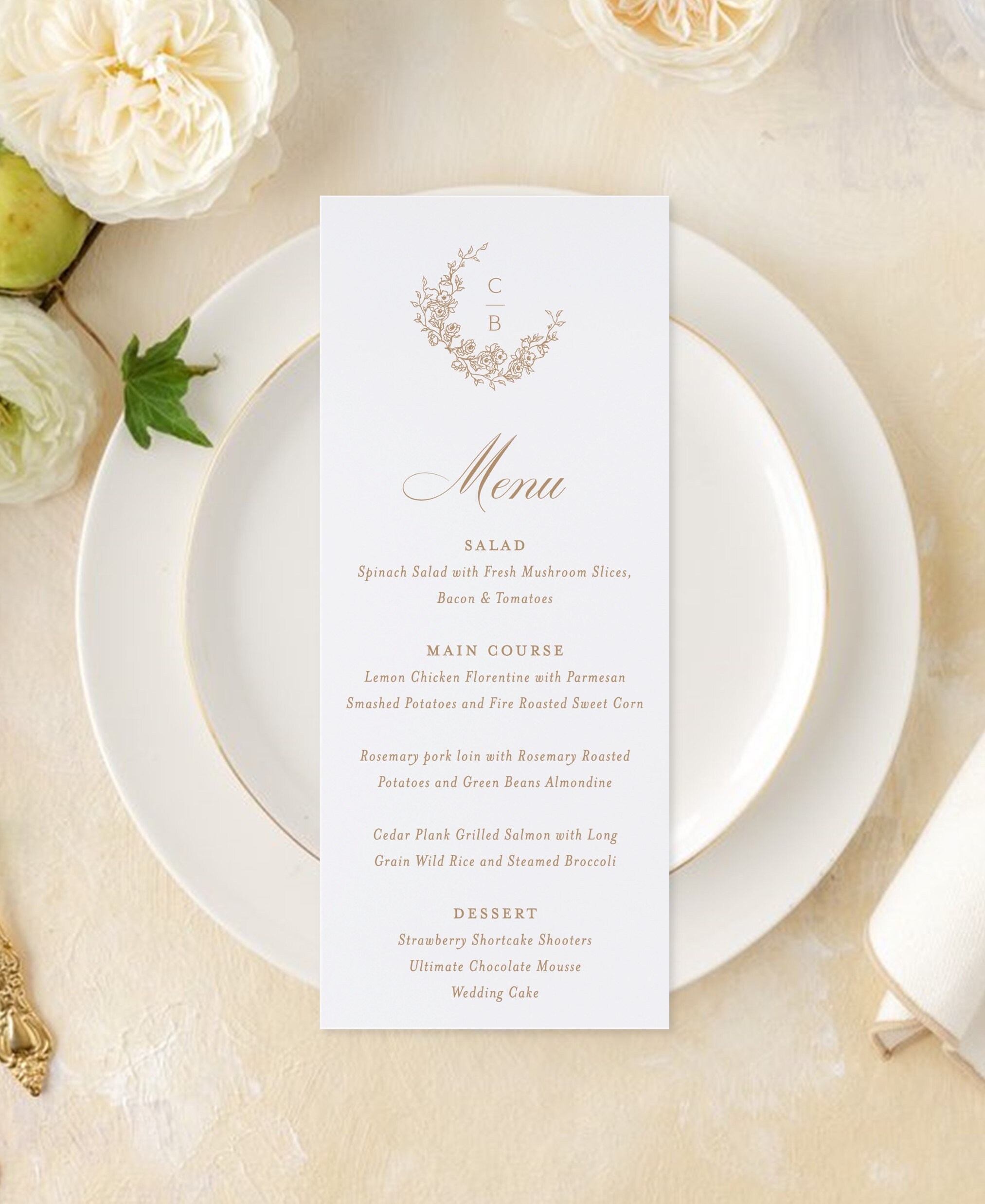 Camille Wedding Menu Cards With Place Cards, Printed Wedding Menus ...