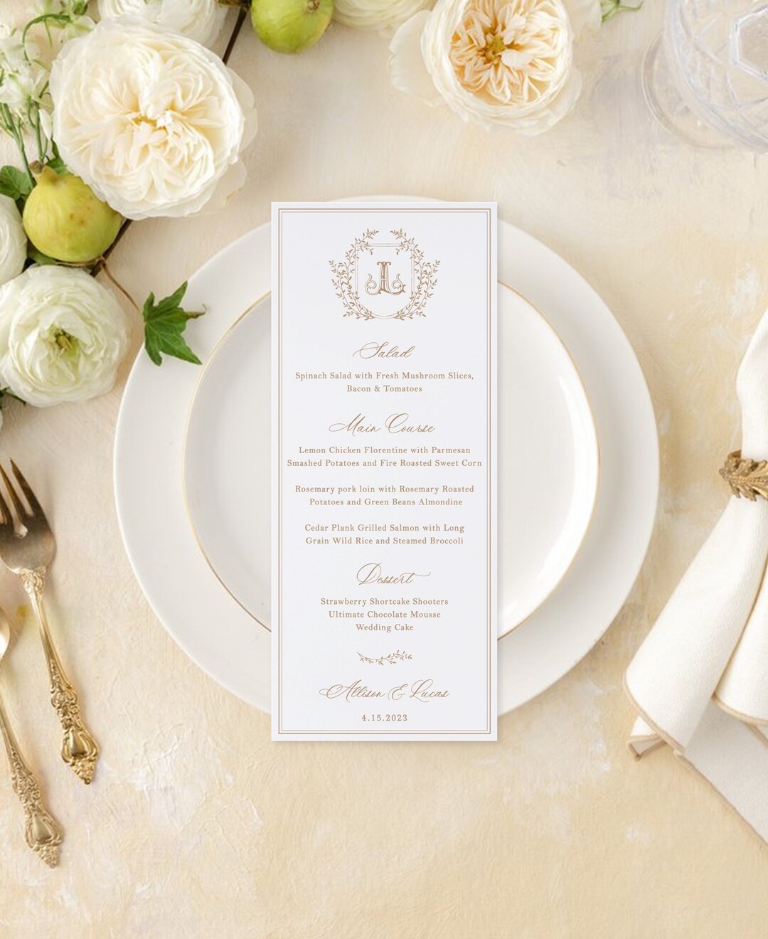 Allison Wedding Menus Elegant Menu Cards for Wedding Printed - Etsy