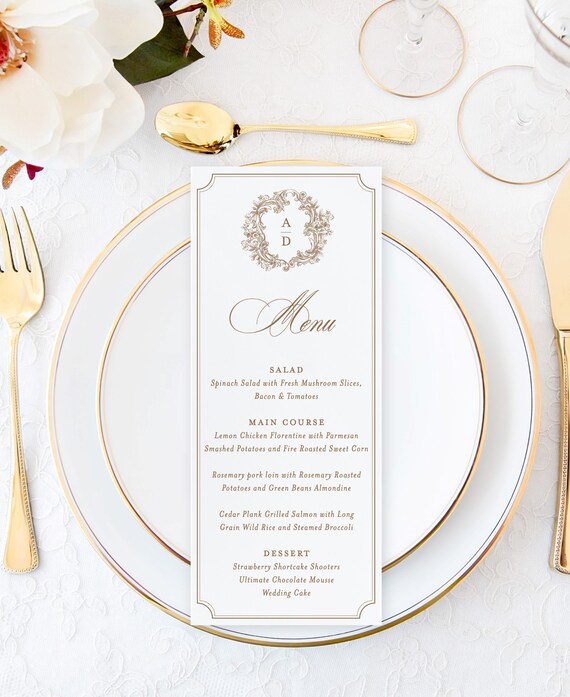 Frances Wedding Menus Elegant Menu Cards for Wedding Printed - Etsy