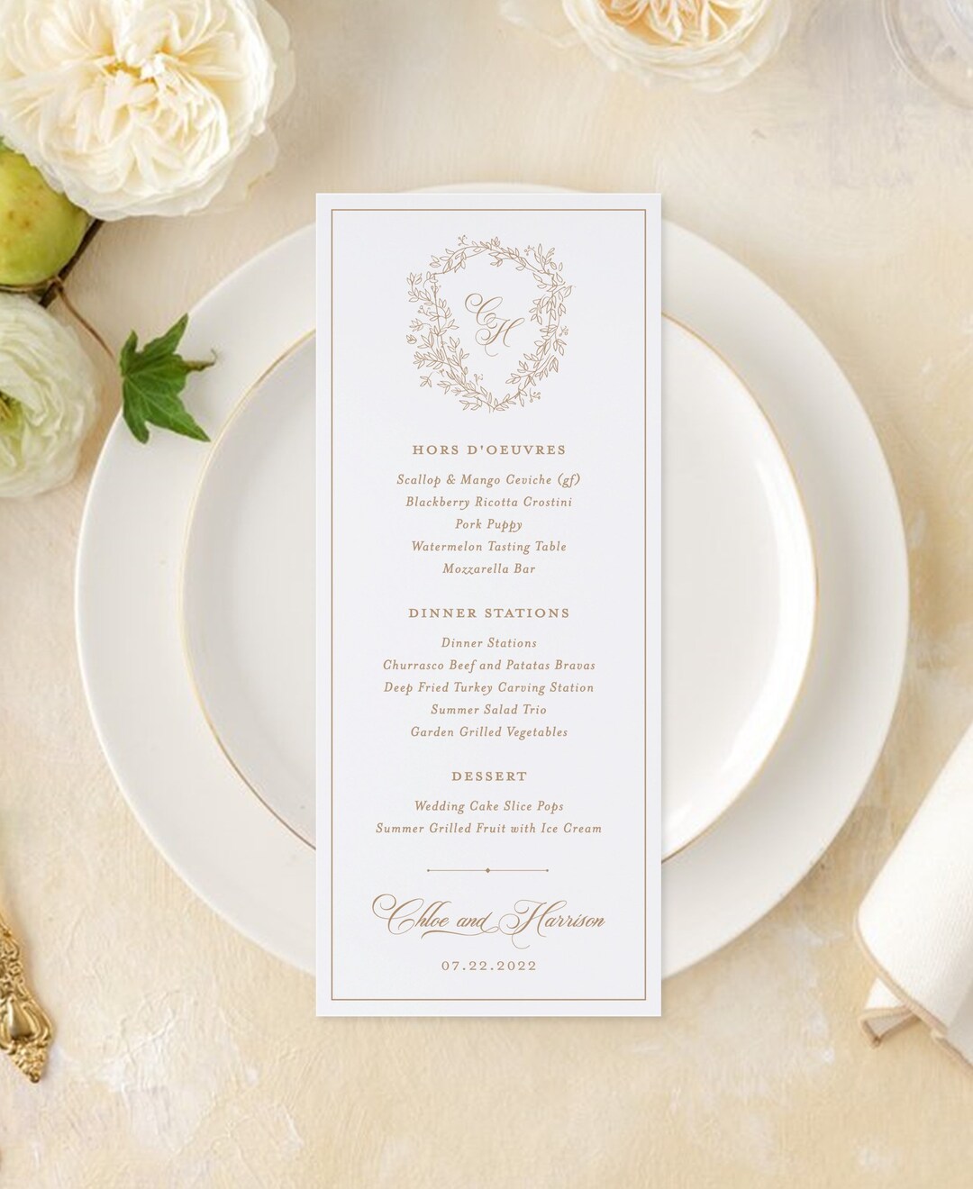 Chloe Wedding Menus, Elegant Menu Cards for Wedding Printed, Wedding ...
