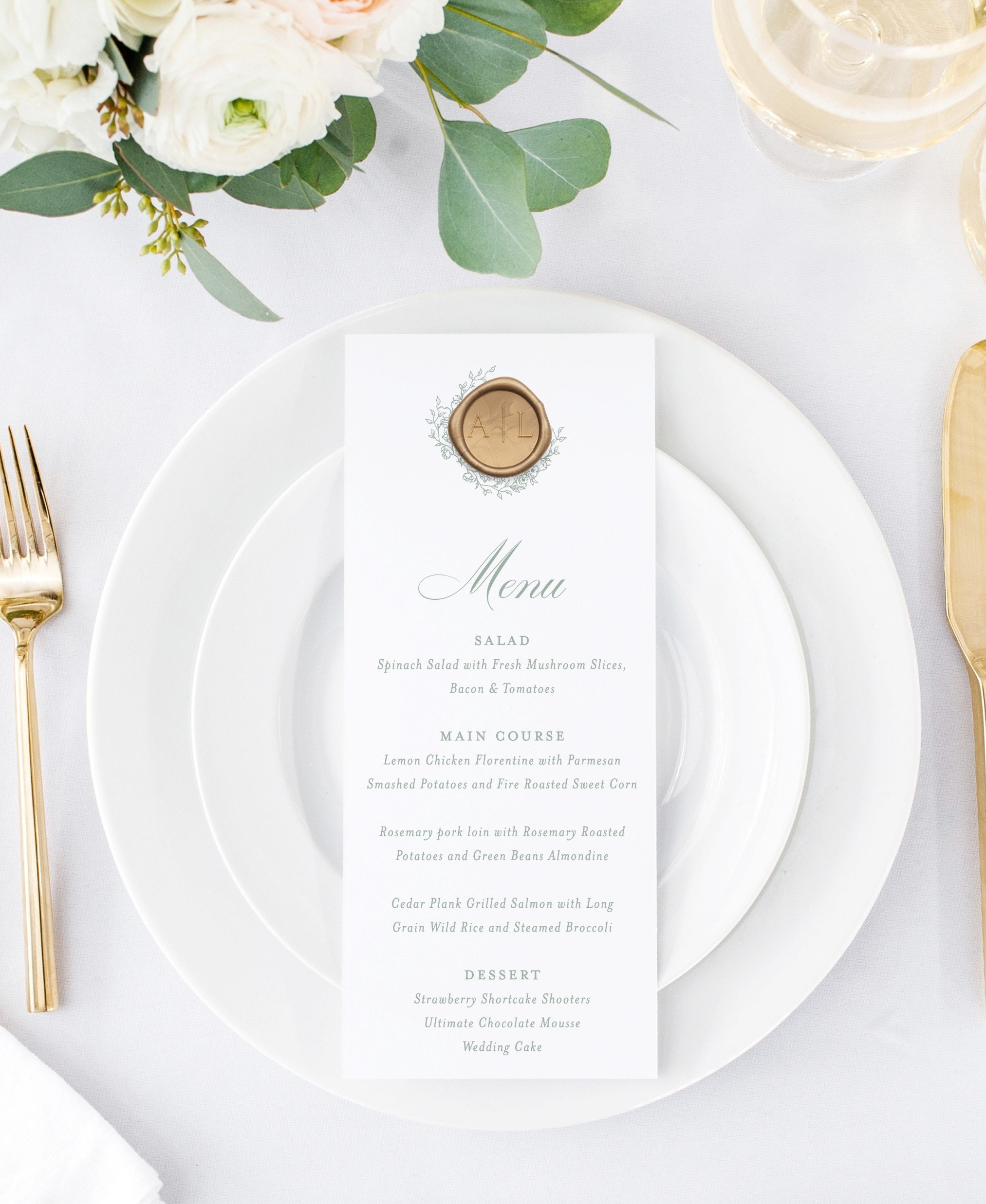 Camille Wedding Menu Cards With Place Cards, Printed Wedding Menus ...