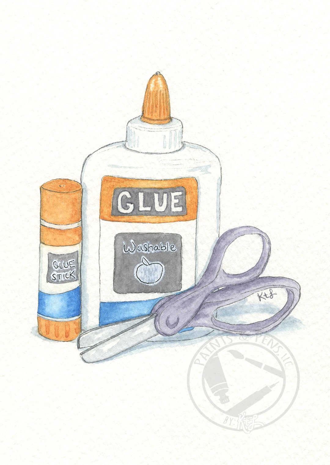 Glue and Scissors School Supplies Wall Art Watercolor Print, Classroom ...