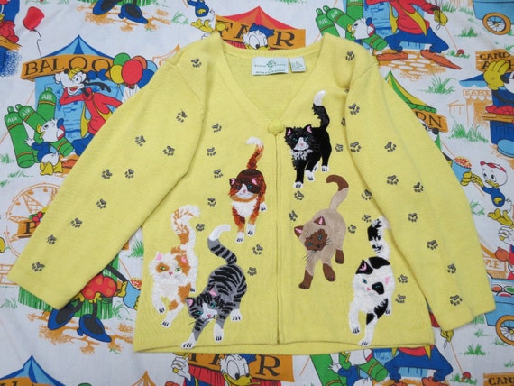 Vintage Full Zip Cardigan Tacky 3/4 Sleeve Sweater wi… - Gem