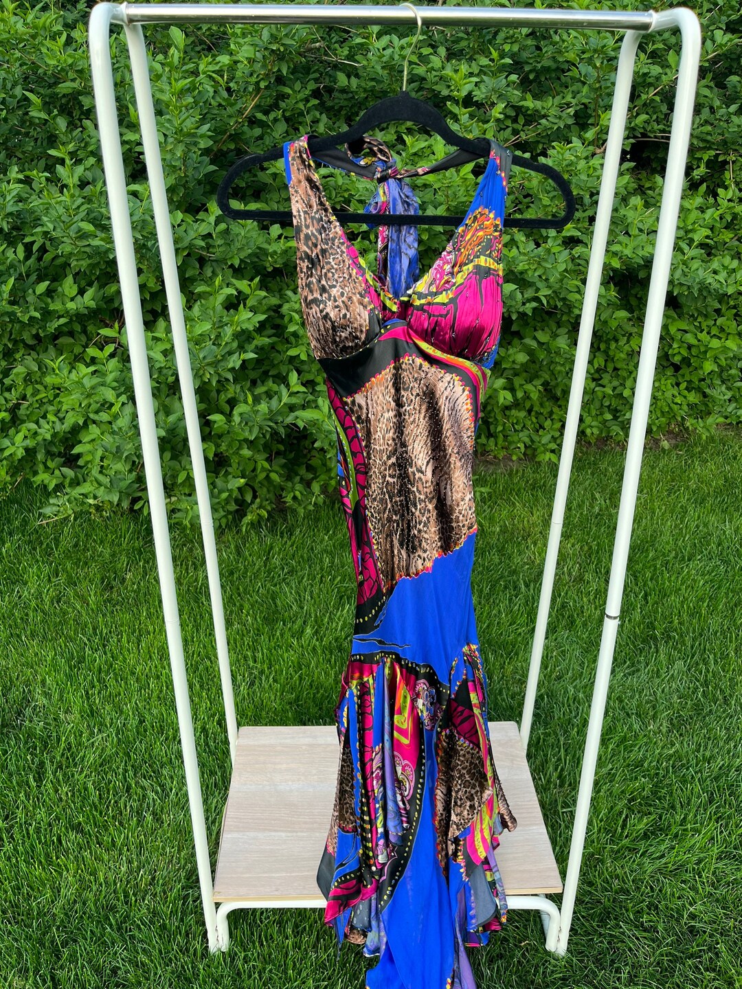 2000s Nina Austin Silk Unique Fairy Hem All Over Print Halter Dress - Etsy