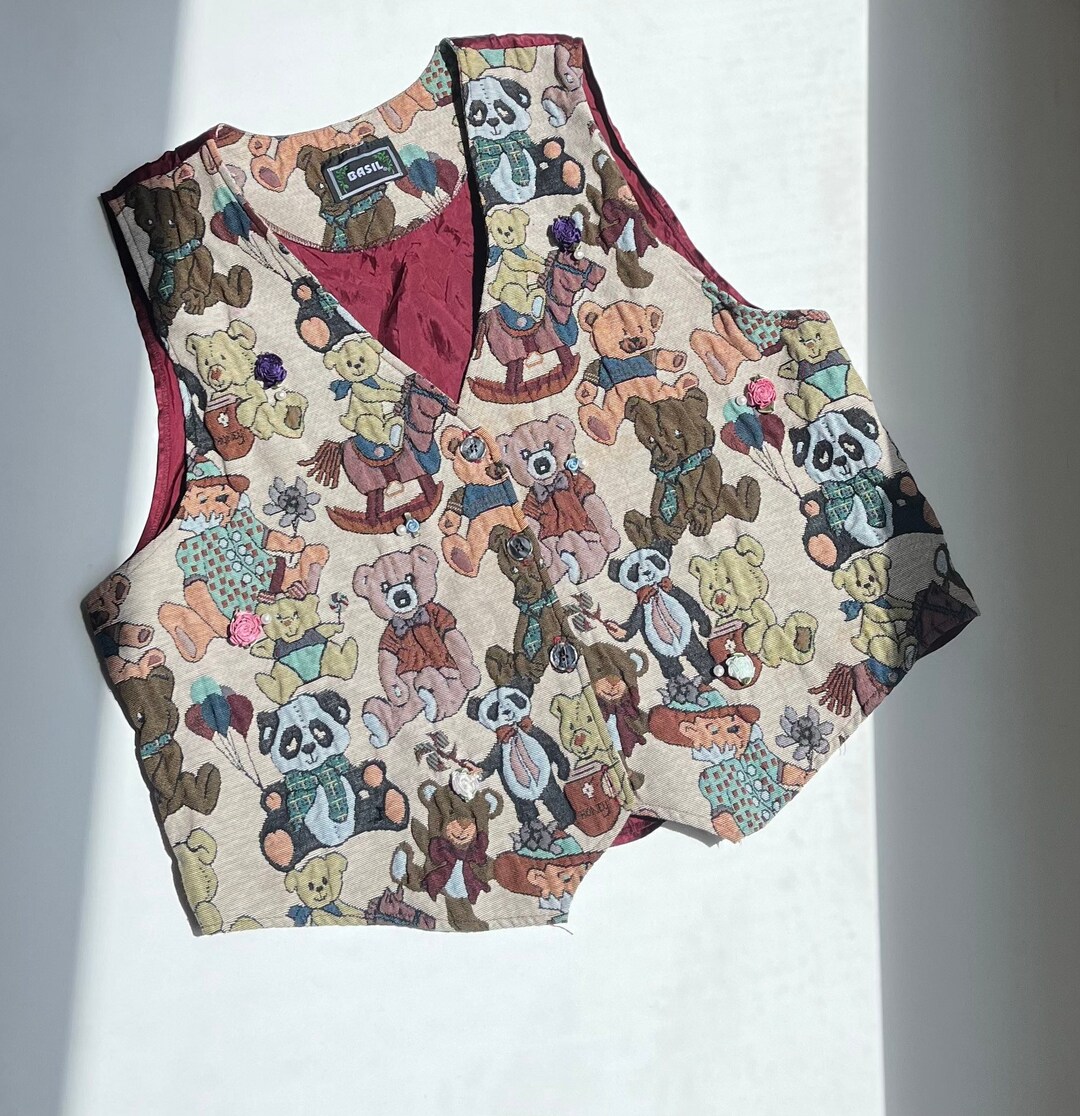 1990s Teddy Bear Tapestry Vest - Etsy