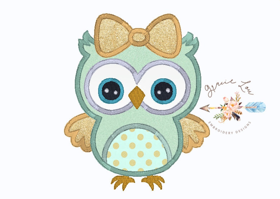 Owl Embroidery Design Owl Appliqué Design Girly Owl - Etsy