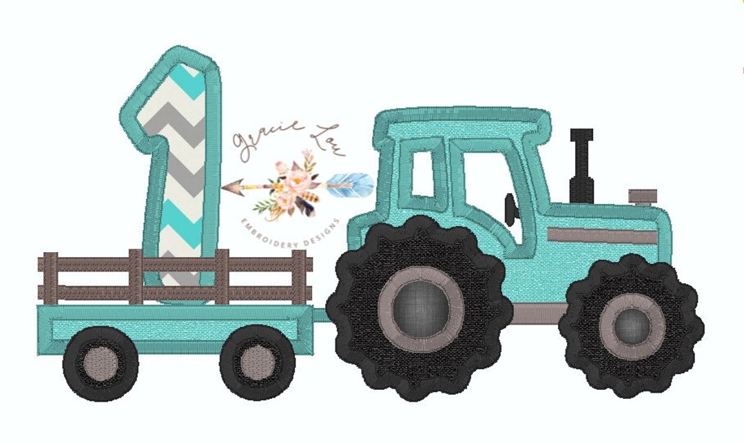Tractor Embroidery Design, Tractor Appliqué, Tractor With Trailer ...