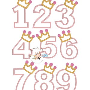 Crown Appliqué Number Set, First Birthday Embroidery Design, Princess ...