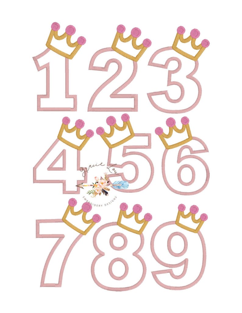 Crown Appliqué Number Set, First Birthday Embroidery Design, Princess ...