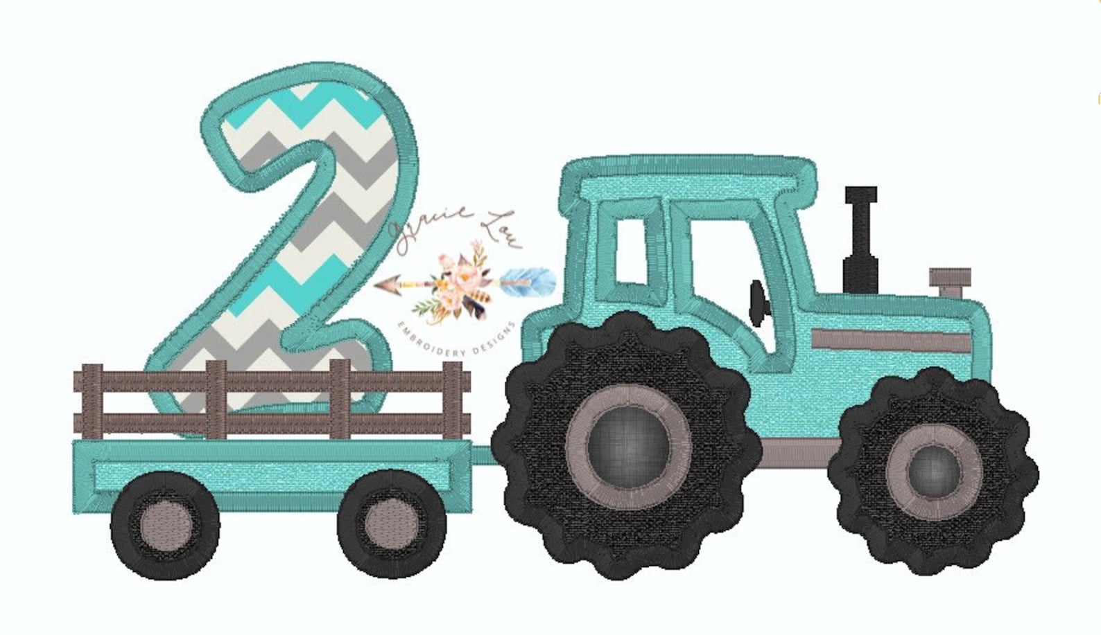 Tractor Embroidery Design, Tractor Appliqué, Tractor With Trailer ...