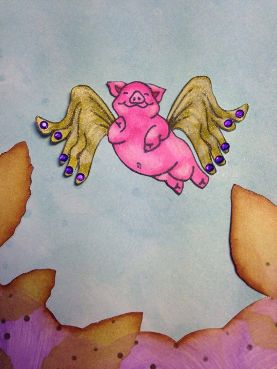 Flying Pig With Flowing Wings Horizontal (large) Cling Rubber Stamp - Etsy