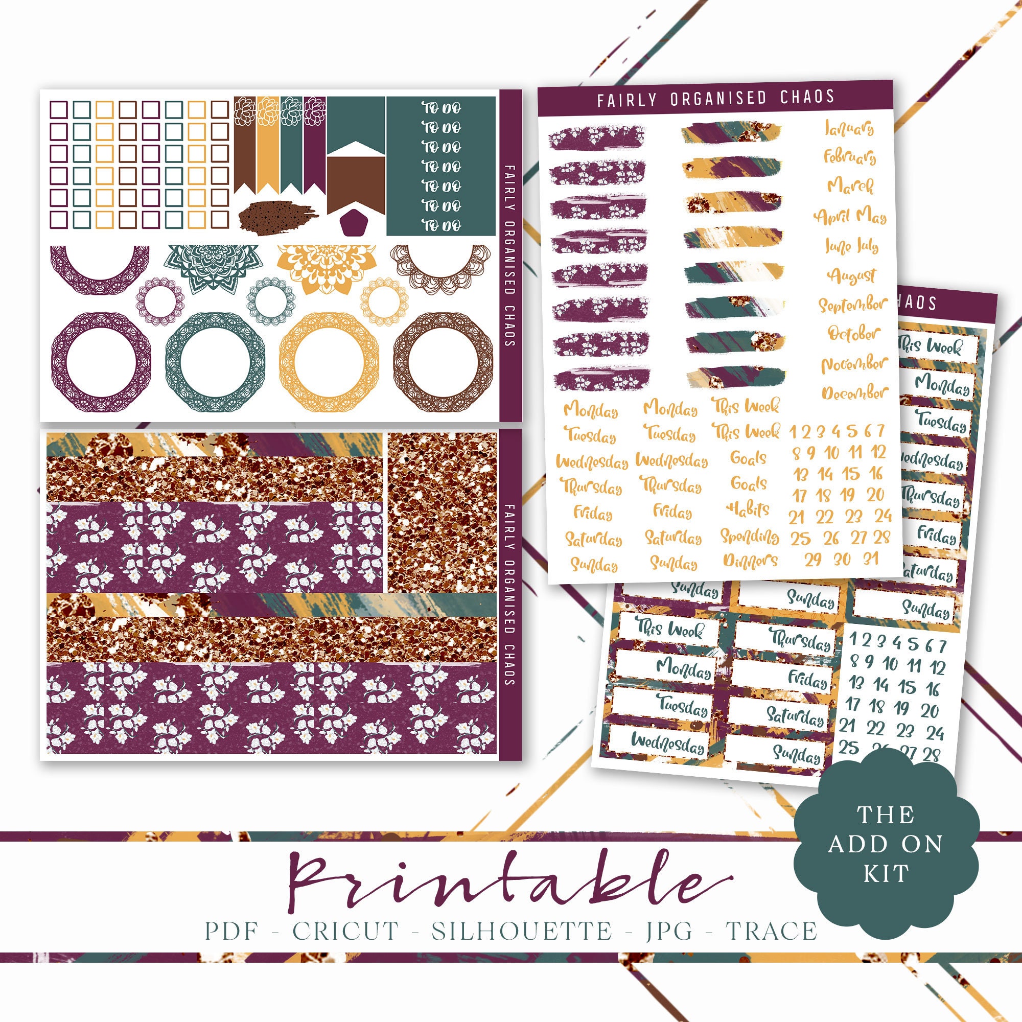 CONNECTED PRINTABLE STICKER Bundle Printable Planner Stickers Weekly ...