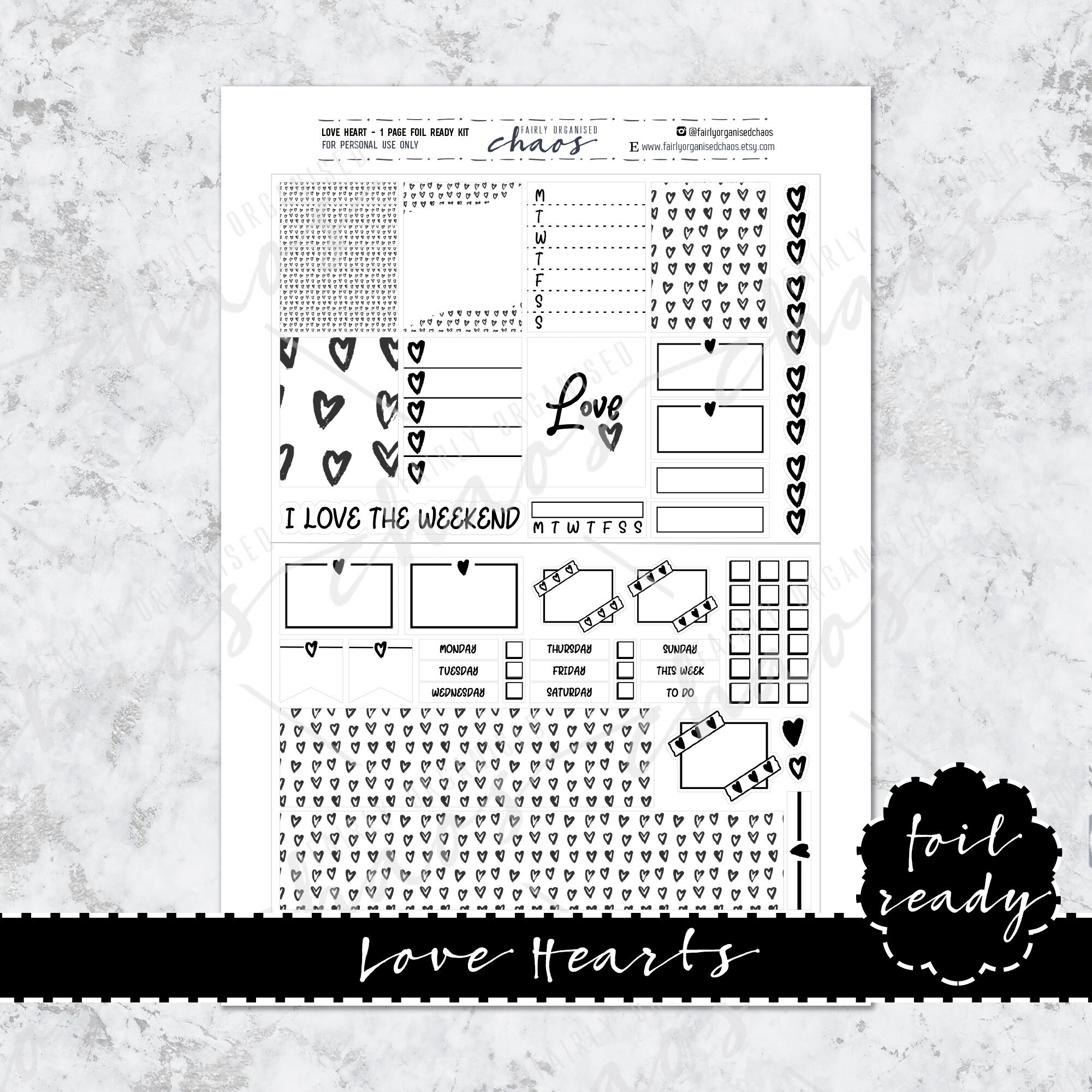 LOVE HEARTS Foil Ready One Page Mini Kit With 10 GEOMETRIC - Etsy