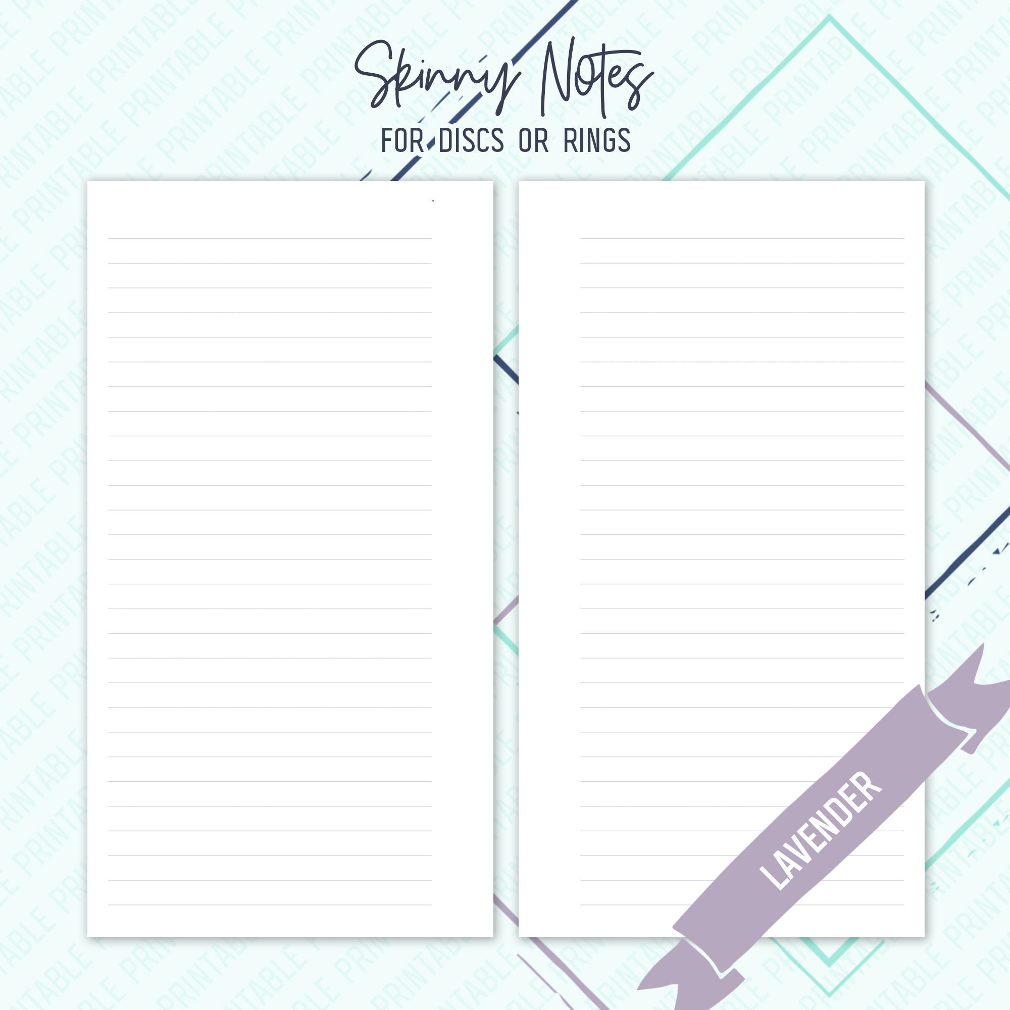 Skinny NOTES Printable Insert BUNDLE LAVENDER for Rings or Discs 3 ...