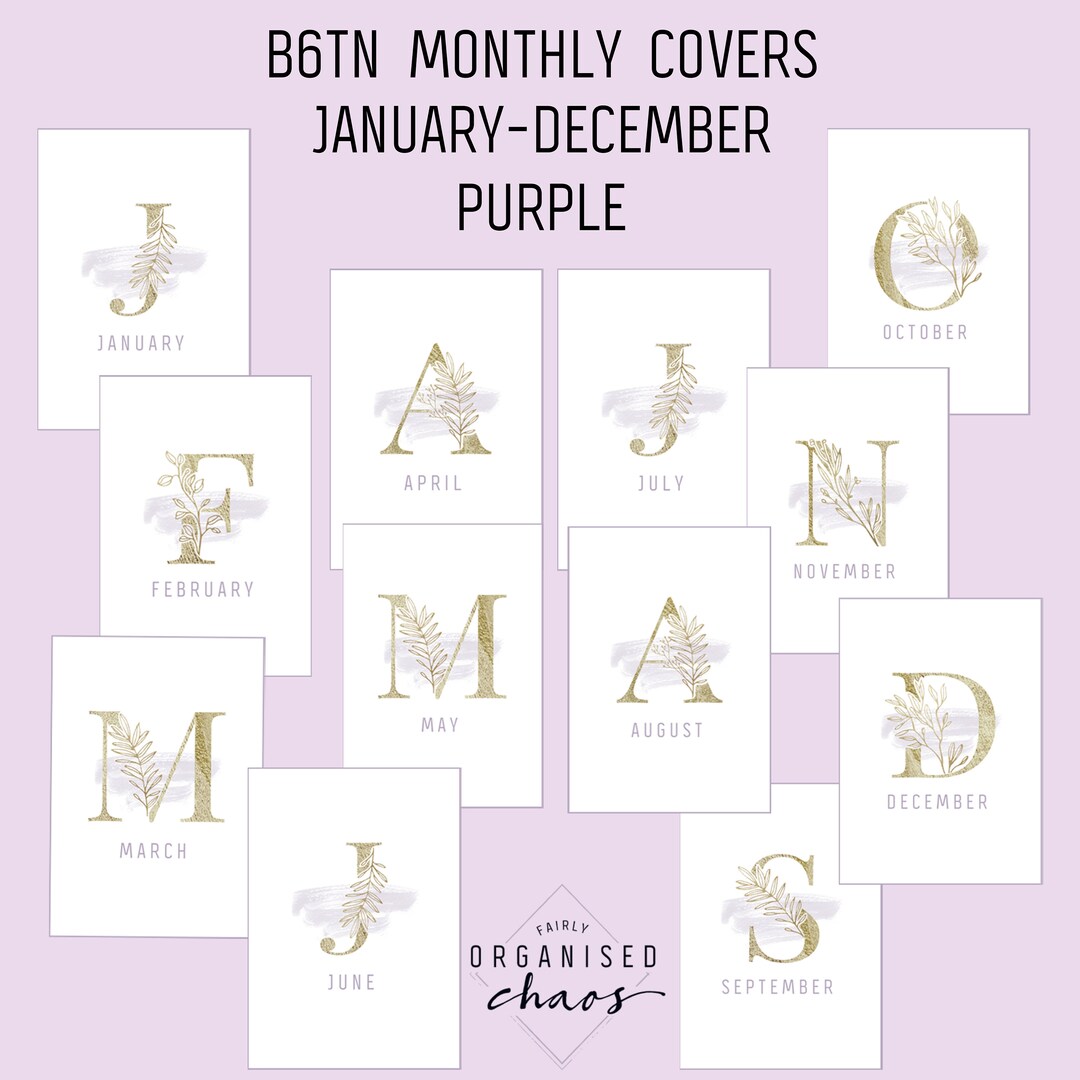 B6TN MONTH Cover Inserts Purple and Gold January December - Etsy