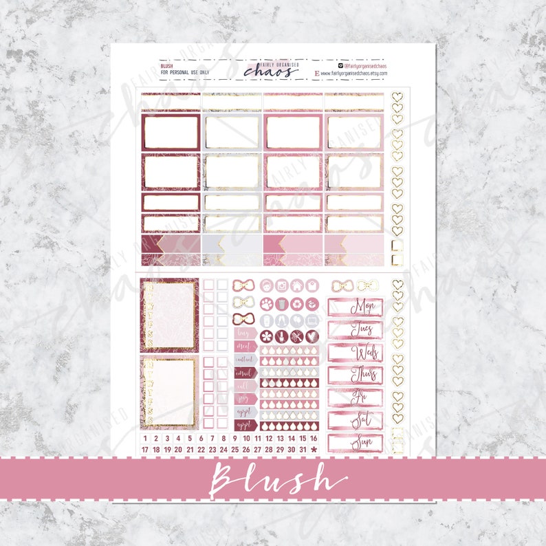 BLUSH Printable Planner Kit Printable Planner Stickers PINK and GOLD ...