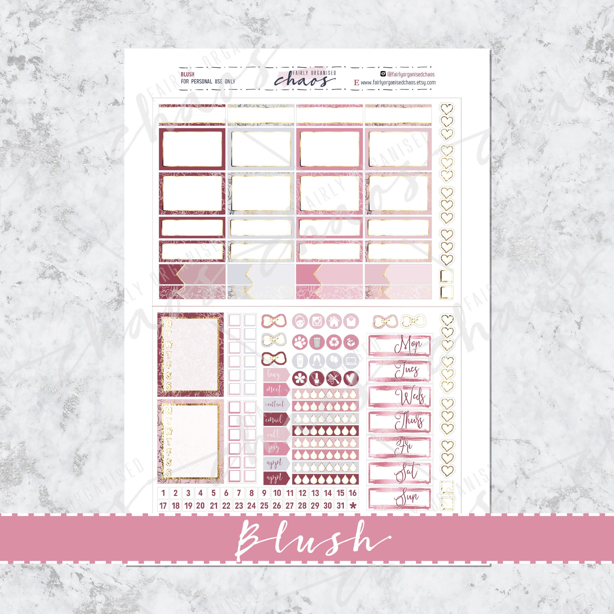 BLUSH Printable Planner Kit Printable Planner Stickers PINK and GOLD ...