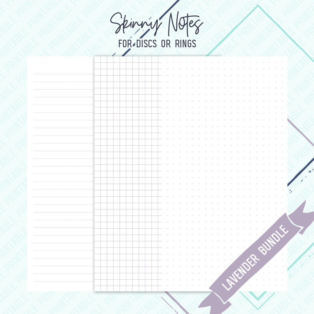 Skinny NOTES Printable Insert BUNDLE LAVENDER for Rings or Discs 3 ...