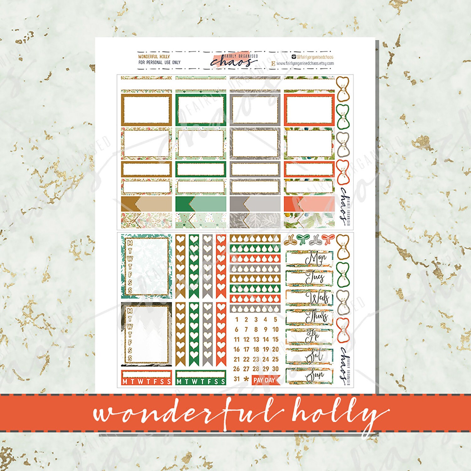WONDERFUL HOLLY Printable Sticker Kit Christmas Kit - Etsy
