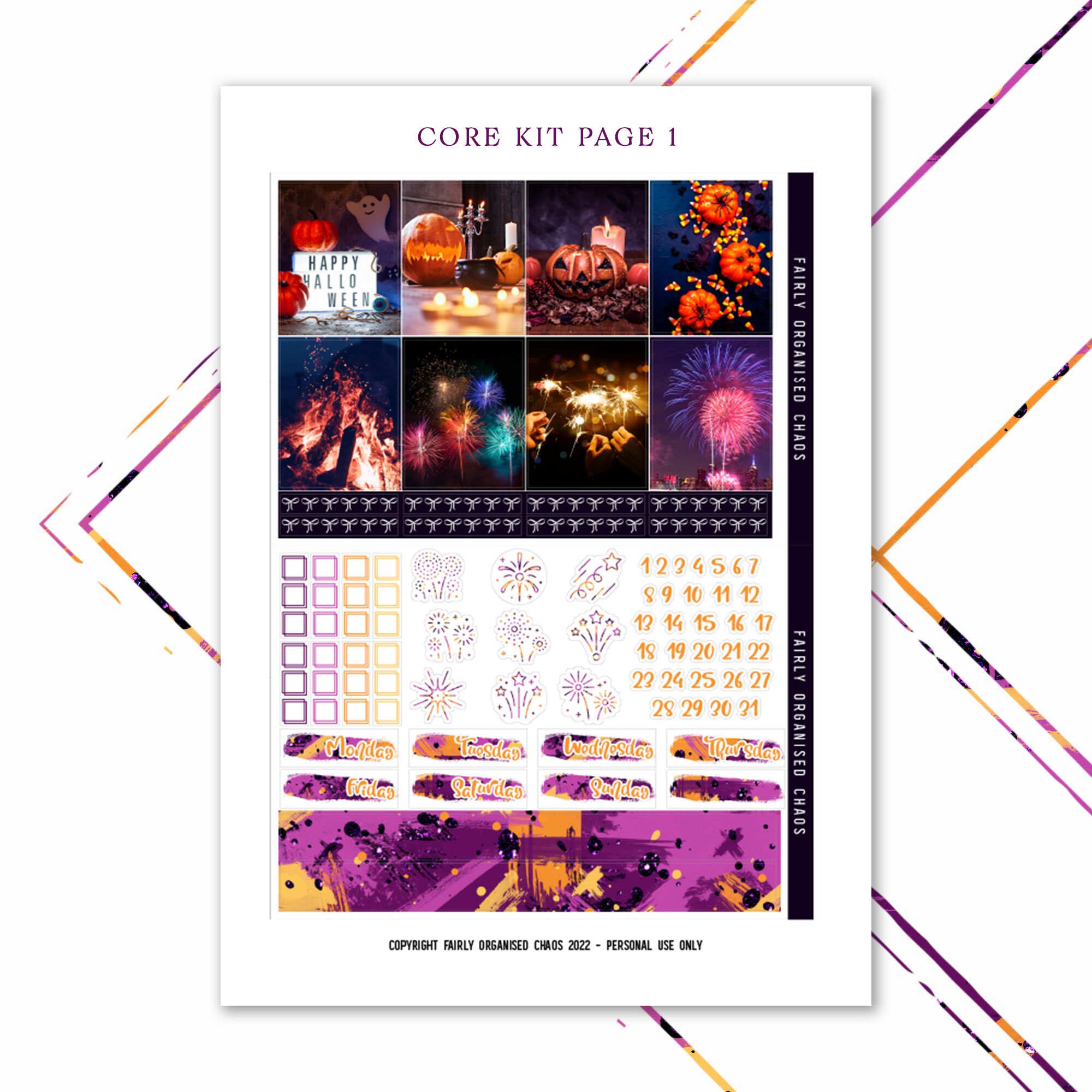 BONFIRE PRINTABLE STICKER Kit Core Printable Planner Stickers Weekly ...