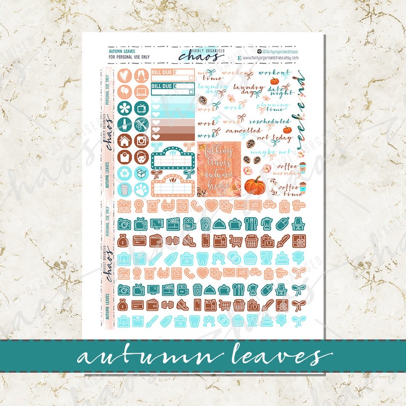 AUTUMN LEAVES Printable Planner Stickers Weekly Kit Autumn - Etsy