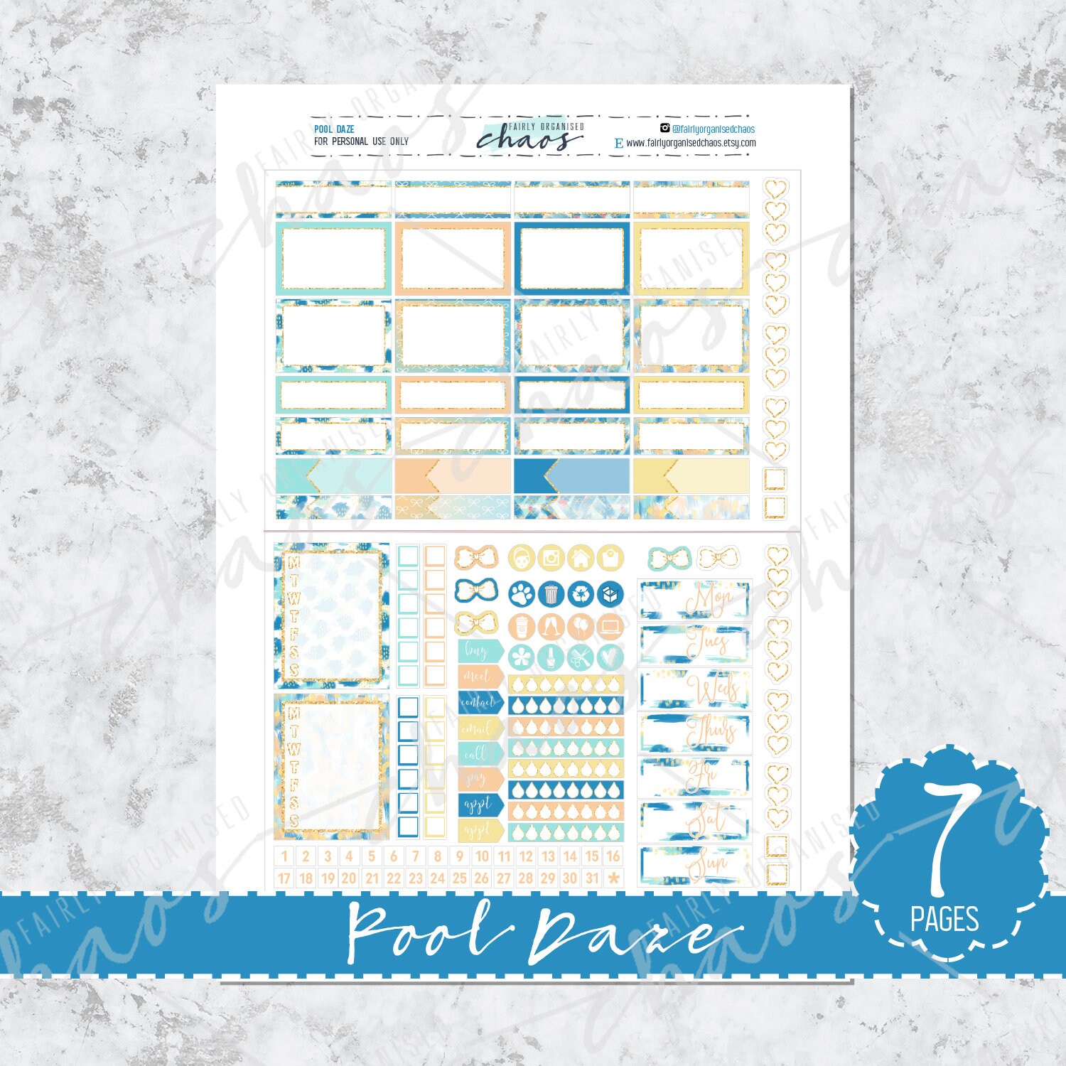 POOL DAZE Printable Sticker Kit SUMMER Weekly Kit Printable Planner ...
