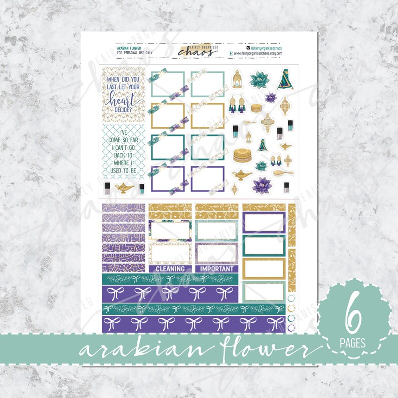 ARABIAN FLOWER Printable Sticker Kit 6 Page Weekly Kit Printable ...