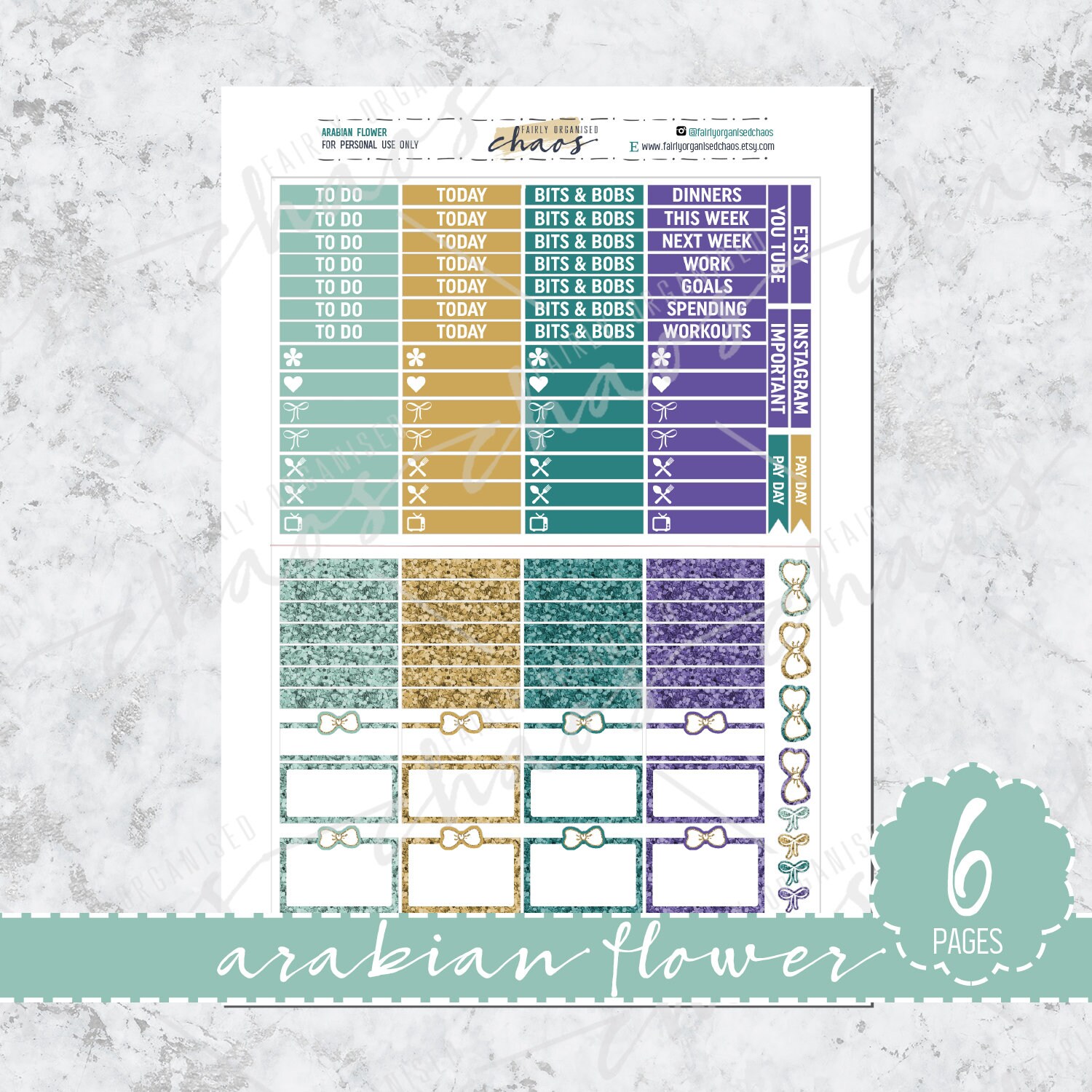 ARABIAN FLOWER Printable Sticker Kit 6 Page Weekly Kit Printable ...
