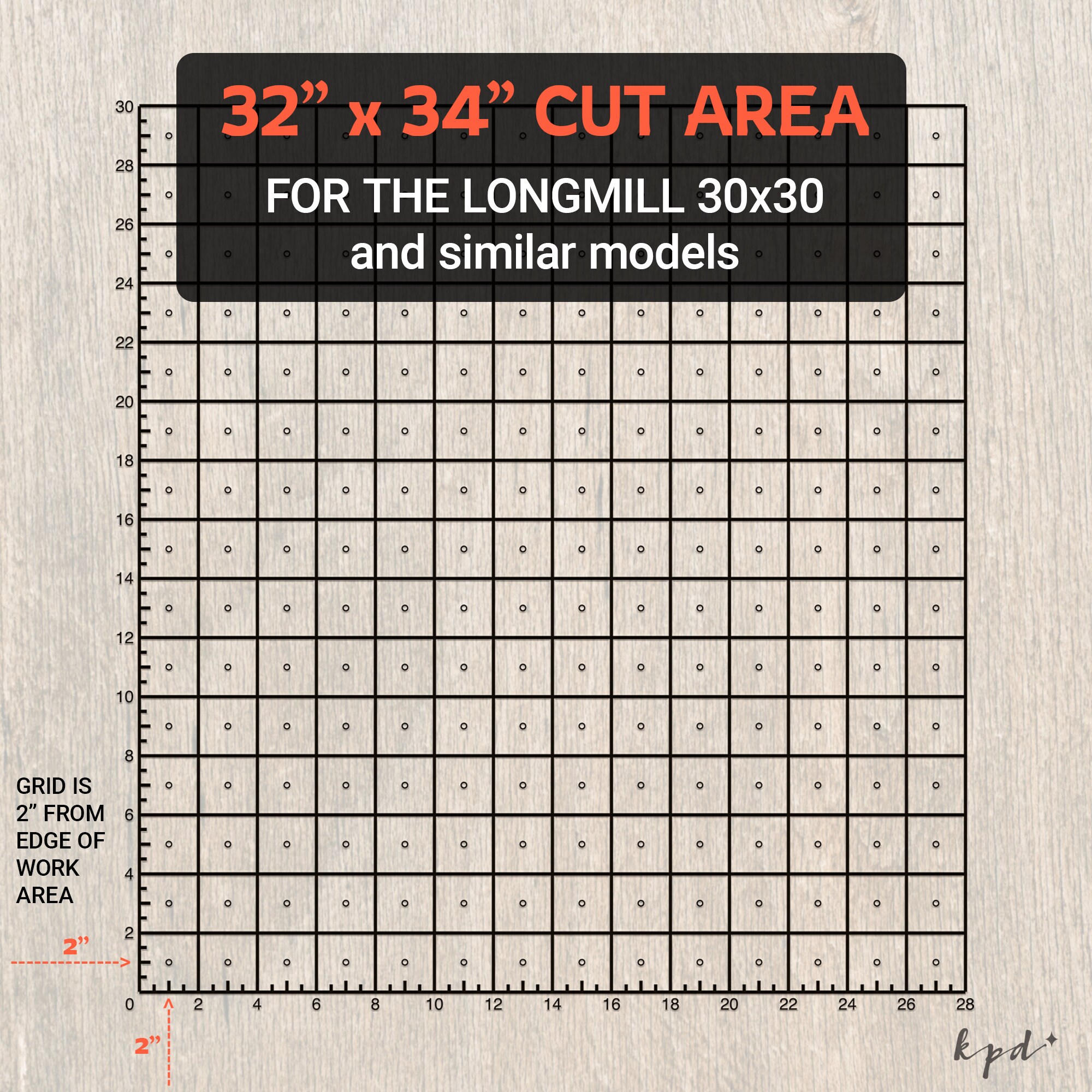 CNC Spoilboard - Longmill 30x30 - Imperial Numbering (inches) - DXF ...