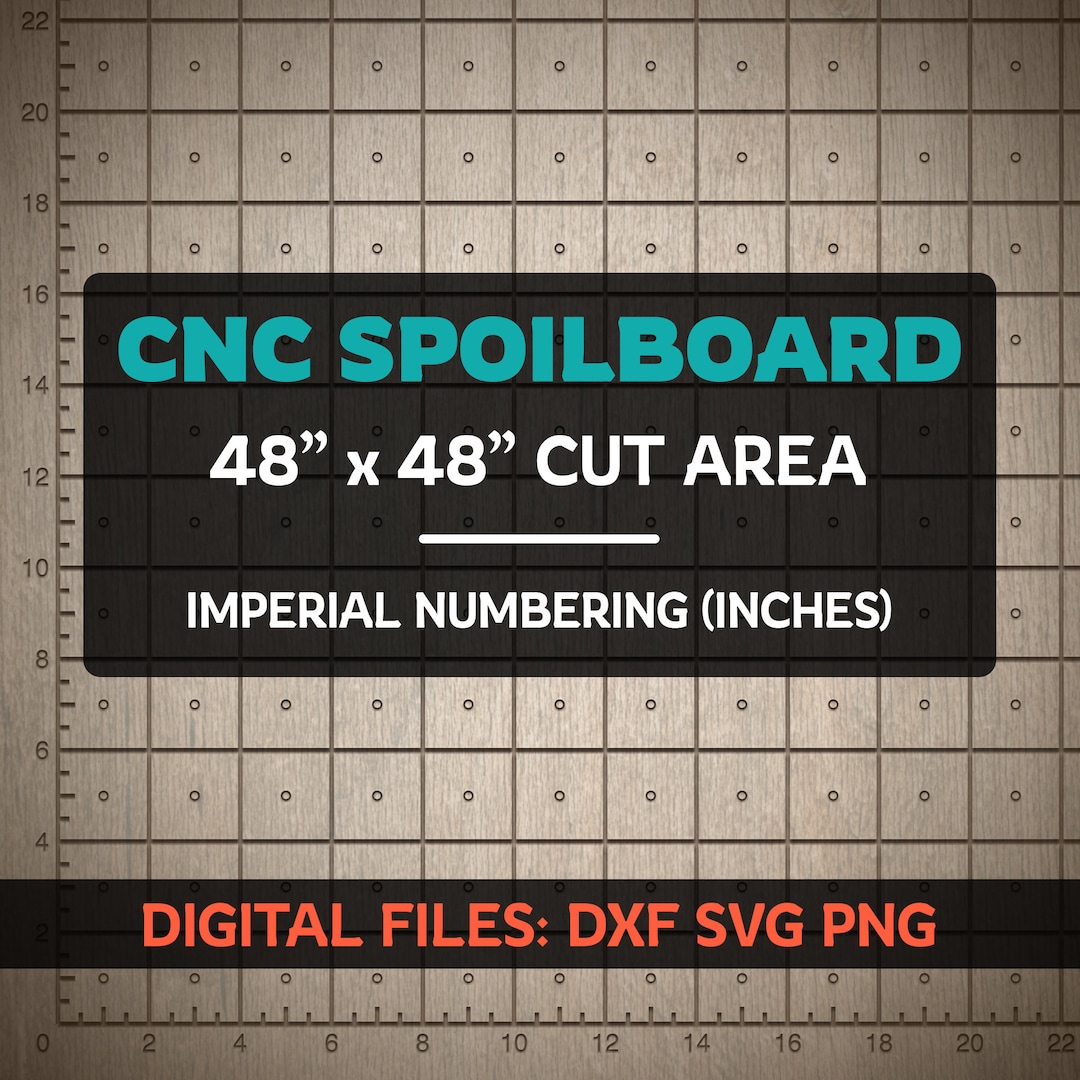 CNC Spoilboard 48x48 Grid - Imperial Numbering (inches) - DXF, SVG, Png ...