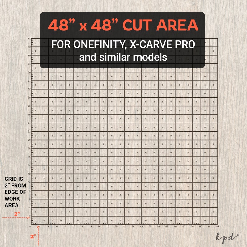 CNC Spoilboard 48x48 Grid - Imperial Numbering (inches) - DXF, SVG, Png ...