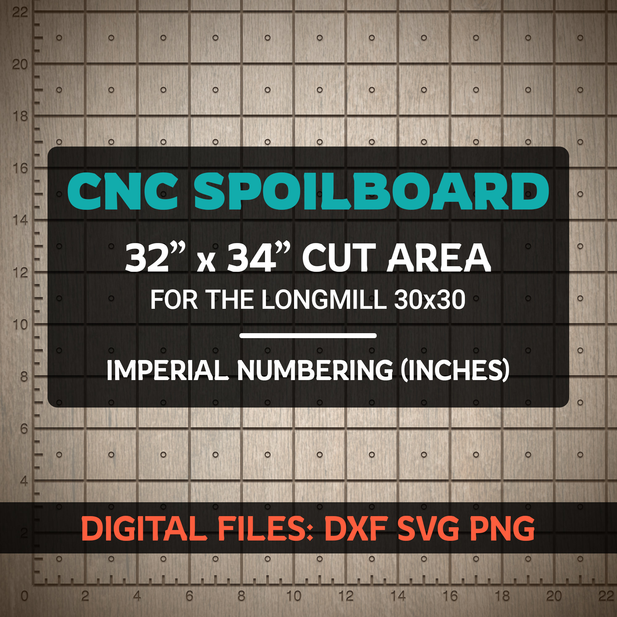 CNC Spoilboard - Longmill 30x30 - Imperial Numbering (inches) - DXF ...