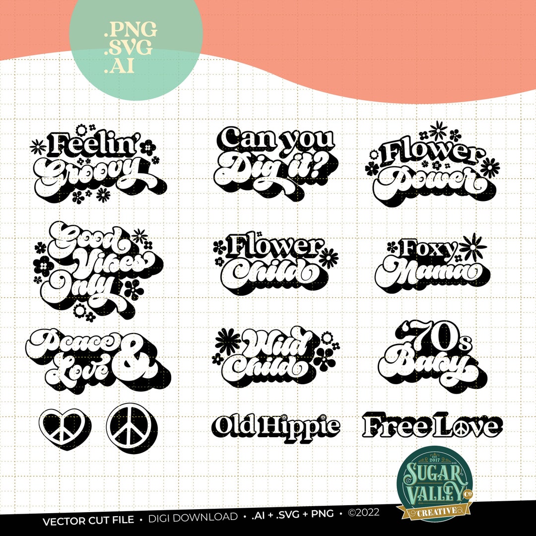 1970s Groovy Phrases 70s Clip Art / Cut Files .svg .png .ai - Etsy
