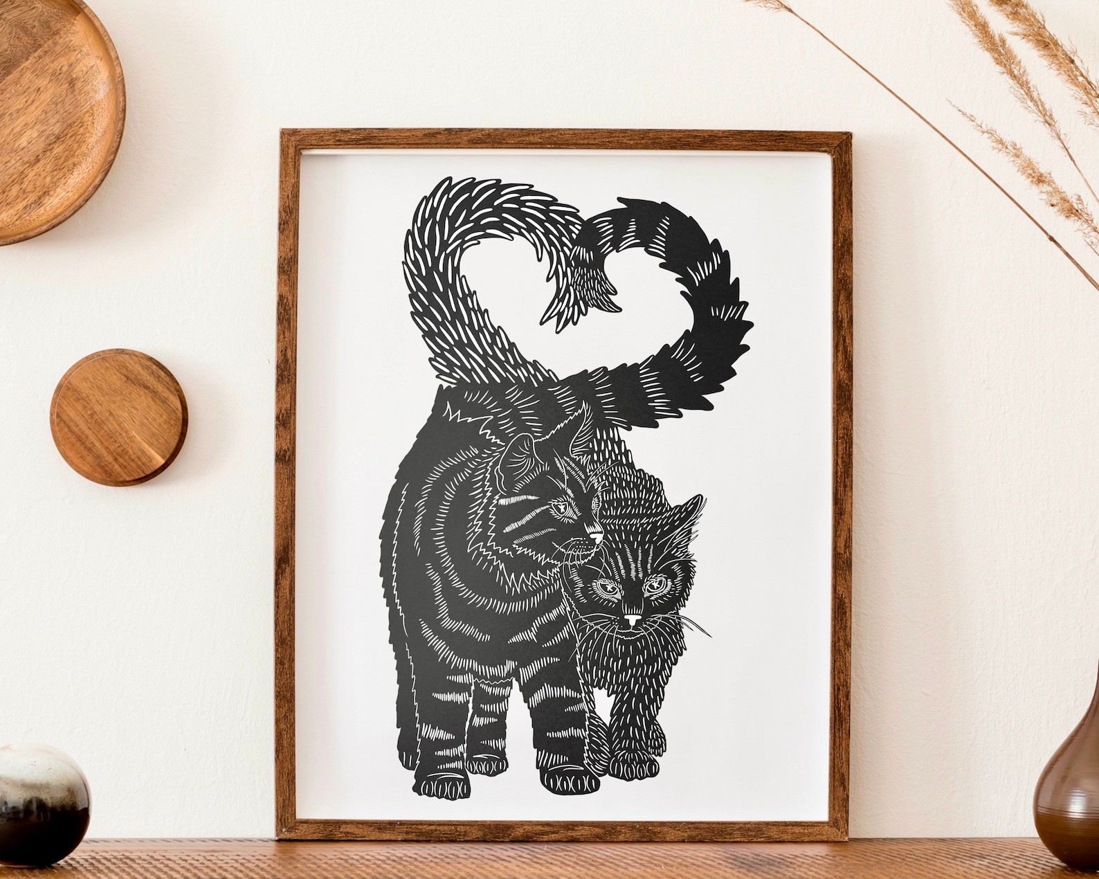 Cat Love Art Print A5 A4 A3 Tabby Illustration UK Simple - Etsy Sweden