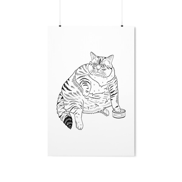 Line Drawing Fat Cat - Etsy