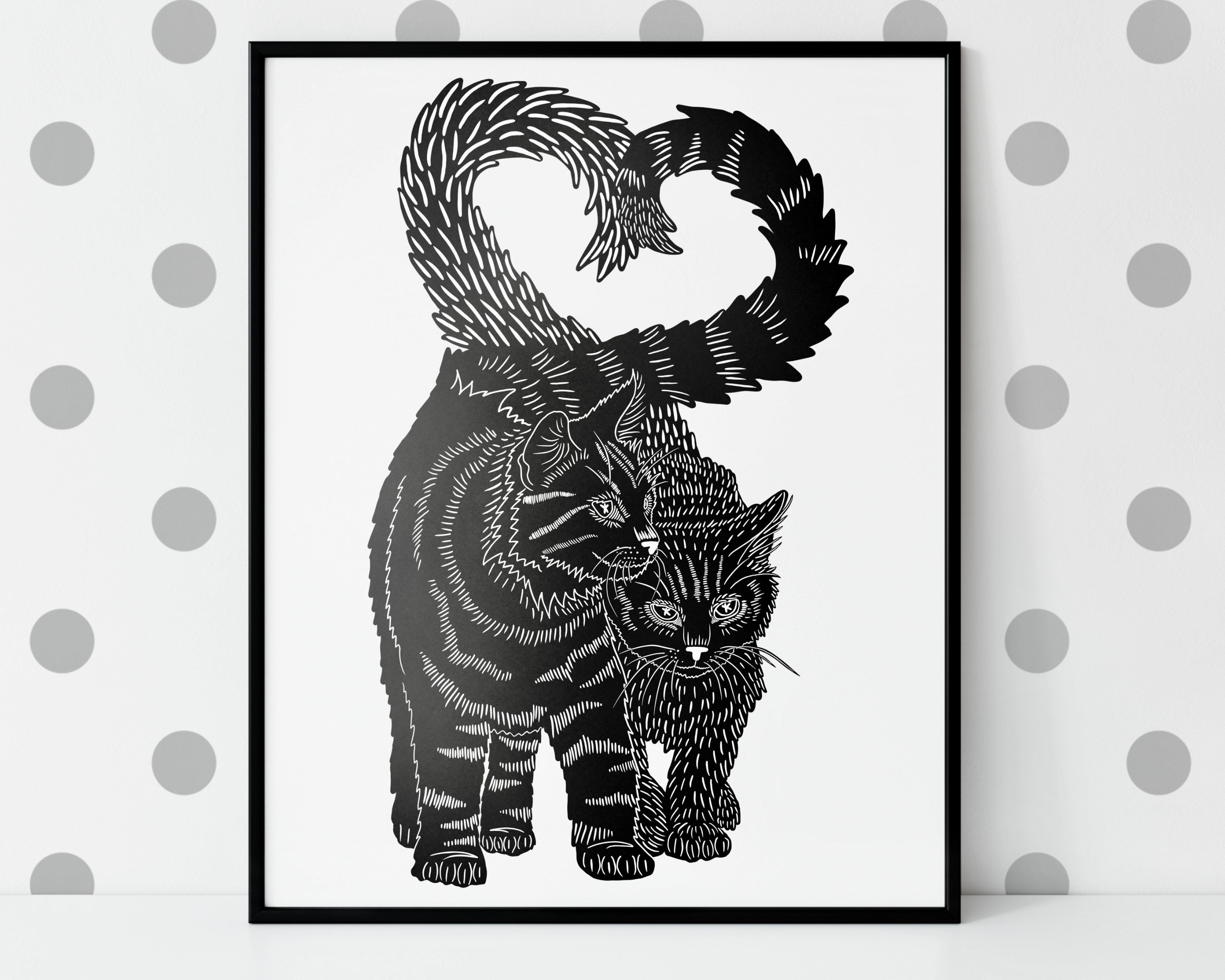 Cat Love Art Print A5 A4 A3 Tabby Illustration UK Simple - Etsy Sweden
