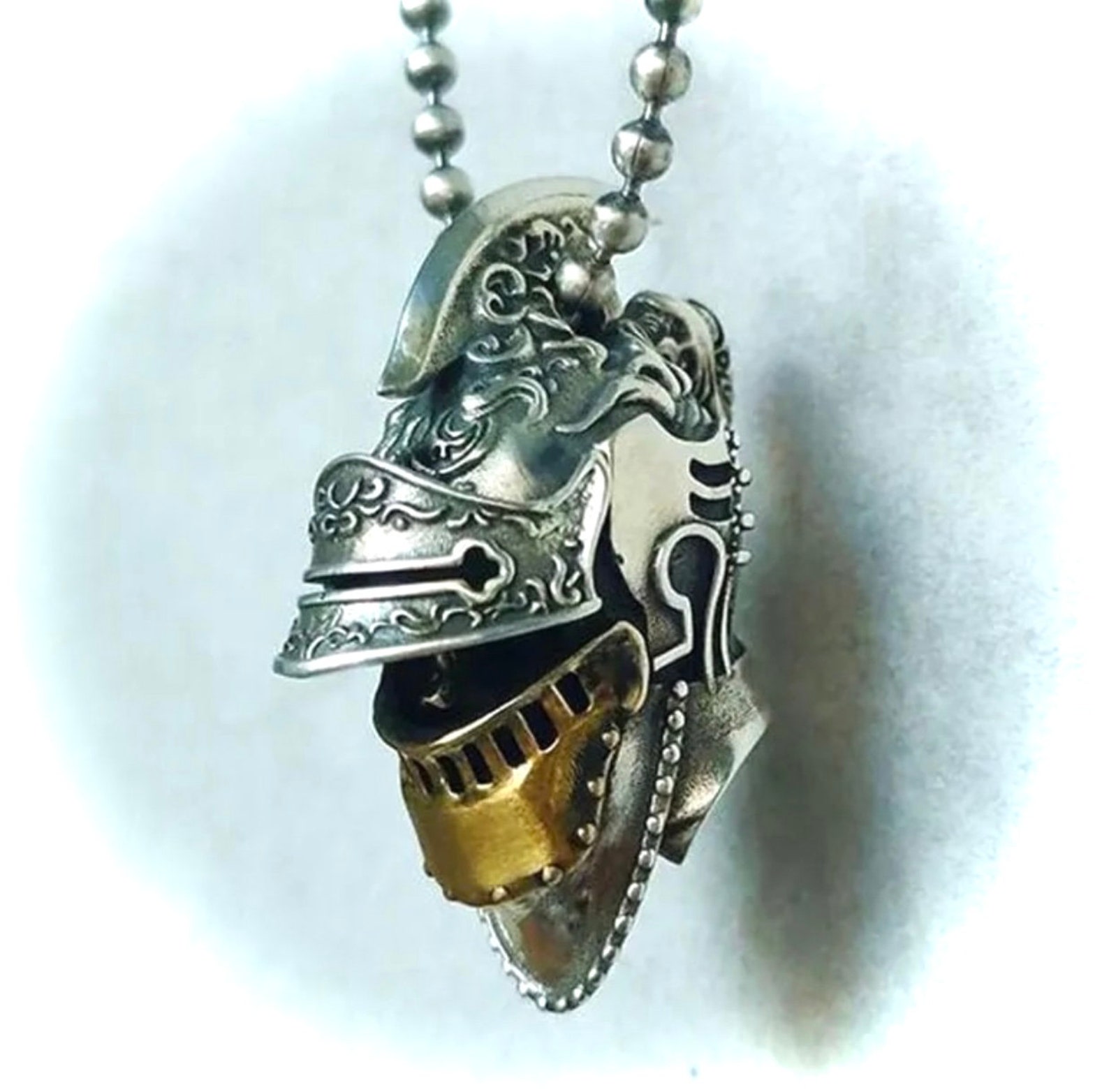 Articulated Armor Knight Helmet Pendant With Chain Renaissance - Etsy