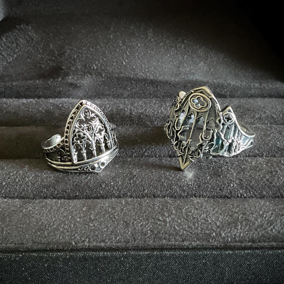 Goth Rings Set of Two Adjustable Gothic Cathedral Church Window Rings ...