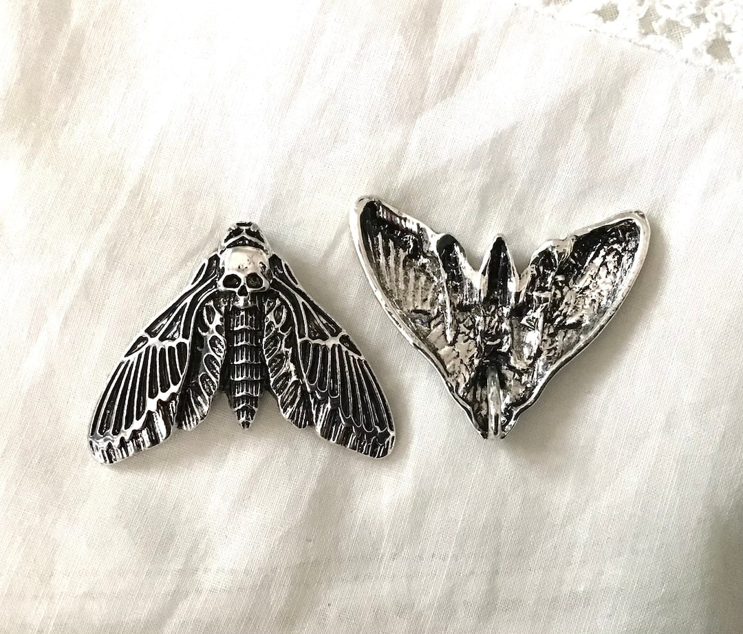 Deaths Head Moth Charms: Silver Skull Wings, Goth Embellishment (set of ...