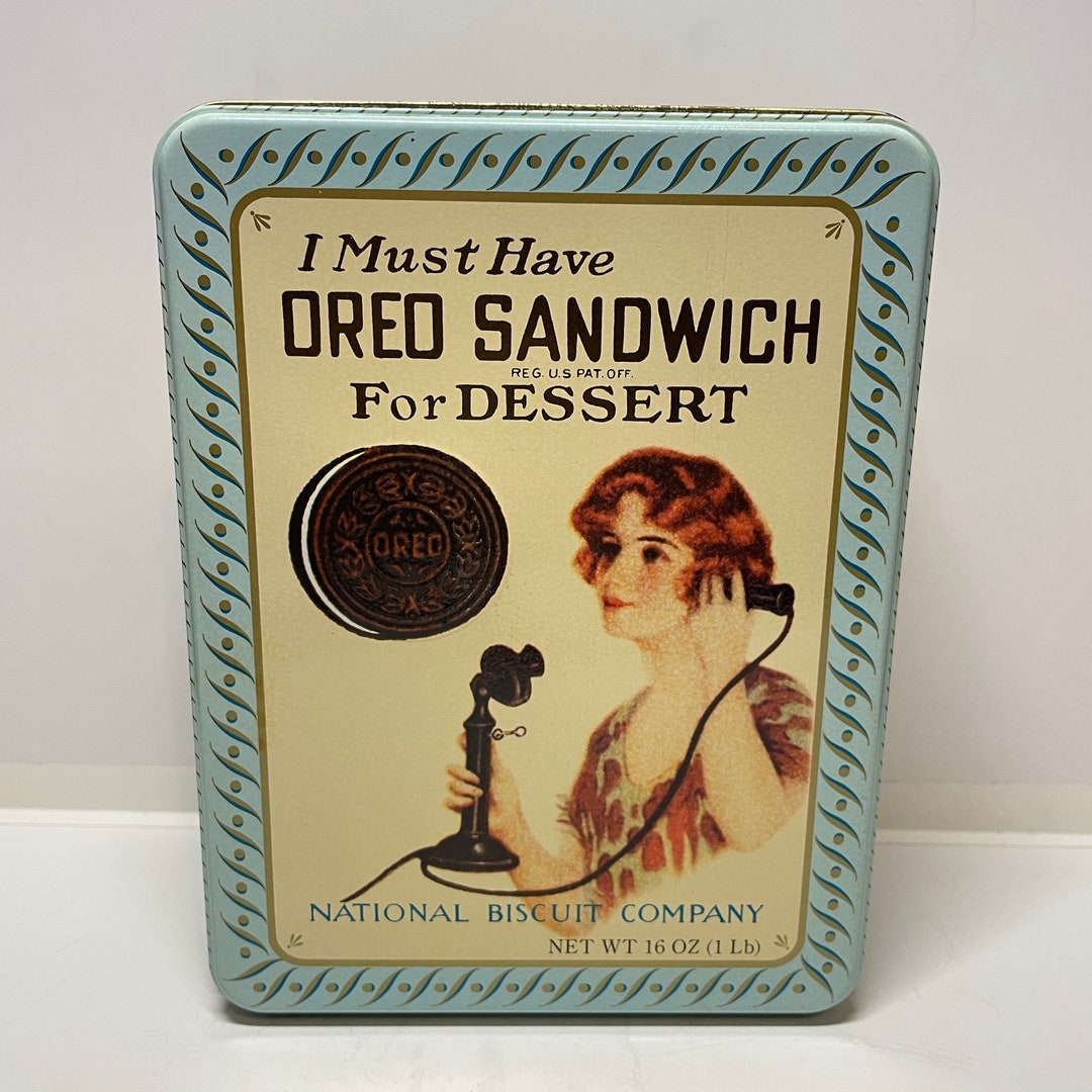 Vintage 1986 Nabisco Oreo Sandwich Cookie Advertising Tin Blue Metal ...